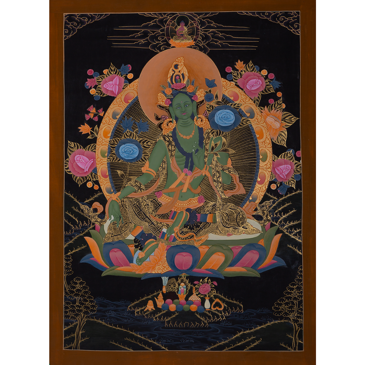 Green Tara – handmade thangka from Nepal – Meditation Handcrafts Hub