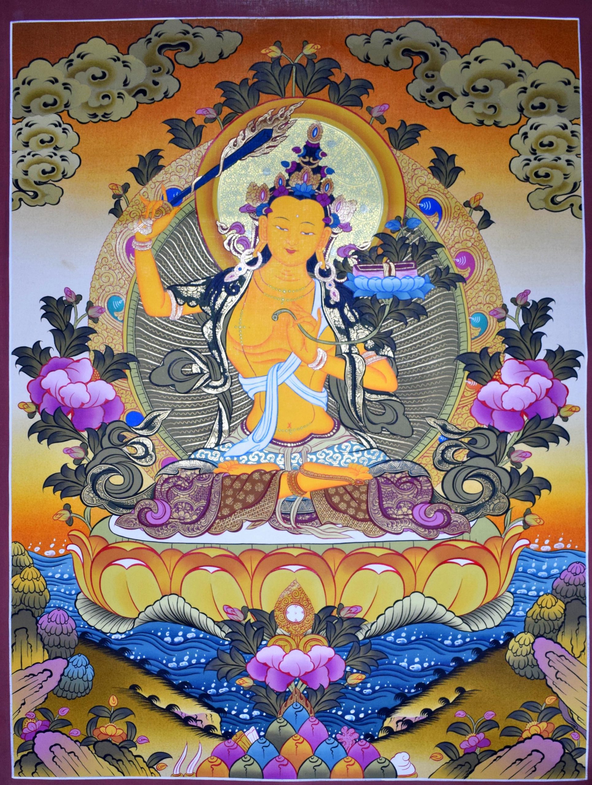Manjushree – handmade thangka painting from Nepal – Meditation ...