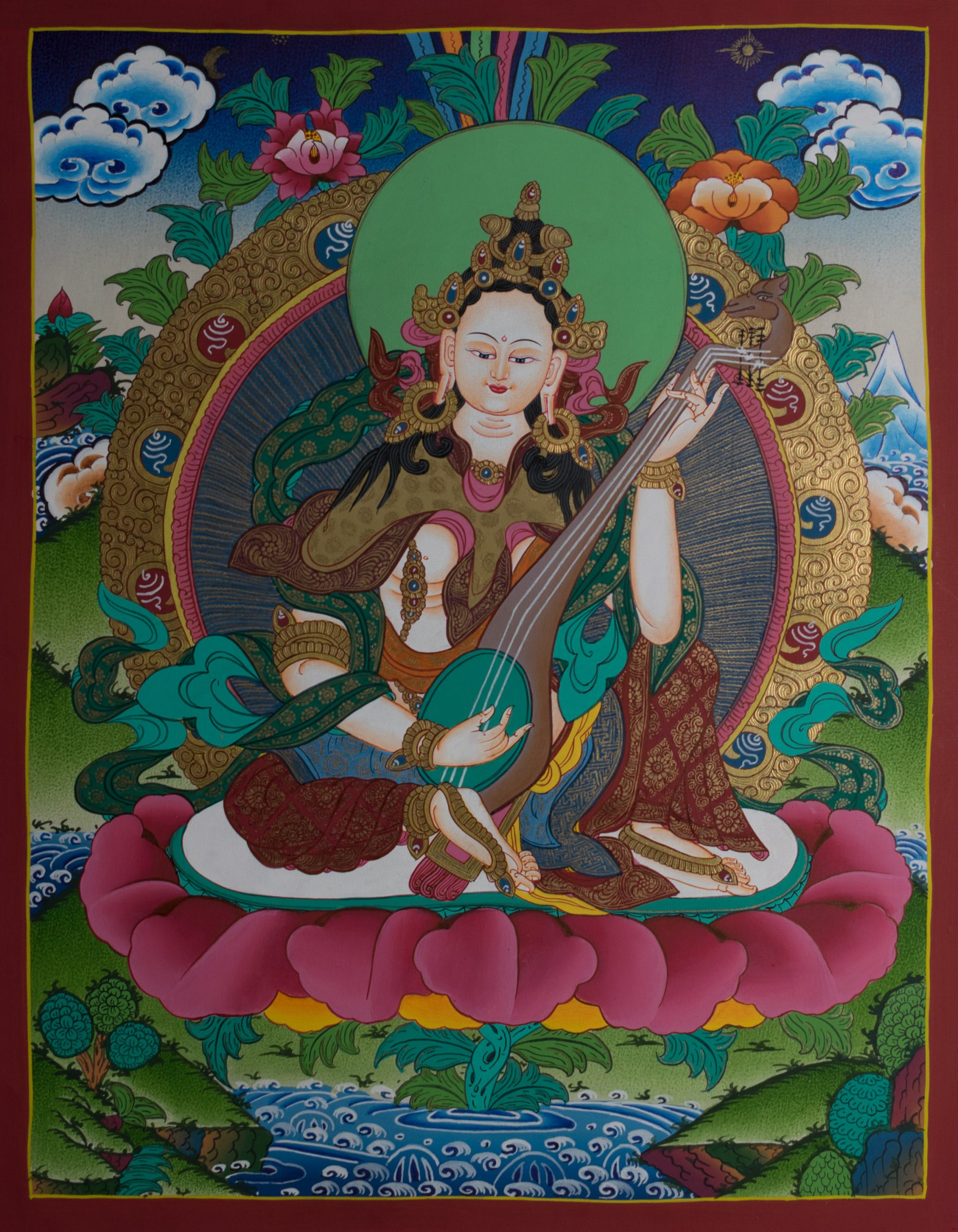 Saraswoti – Handmade Thangka Painting From Nepal – Meditation ...